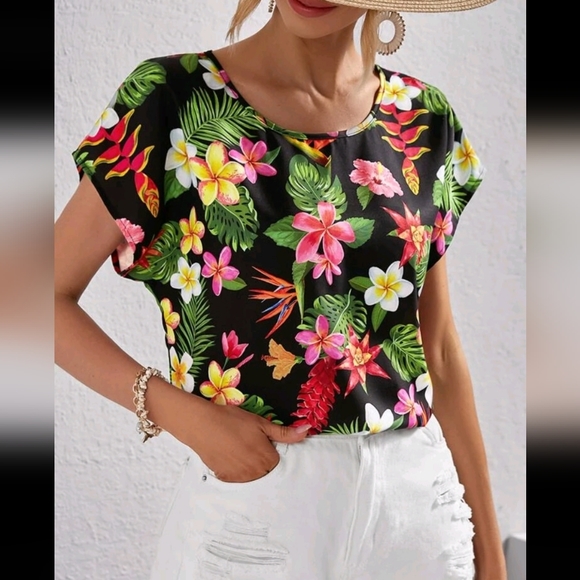 Tops | New Tropical Print Sleeve Beach Blouse | Poshmark